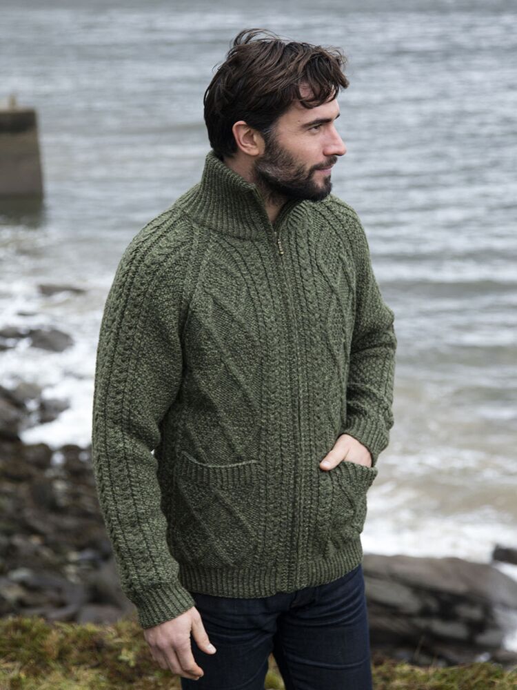 Aran Handknit Zipper S156 Sale unisex | The Sweater Shop
