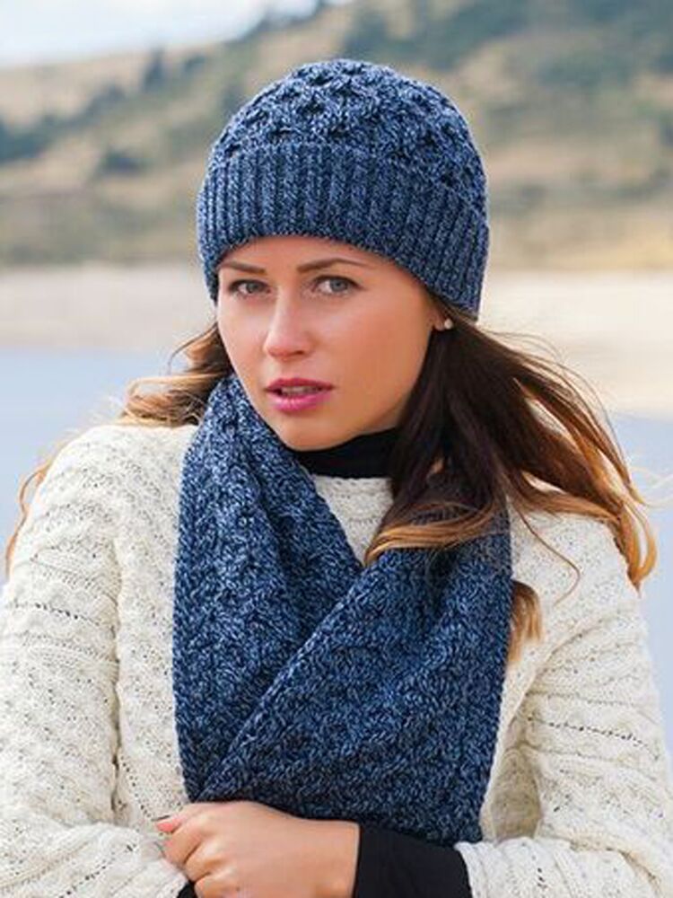 Aran Cable knit Hat - Denim Marl | The Sweater Shop
