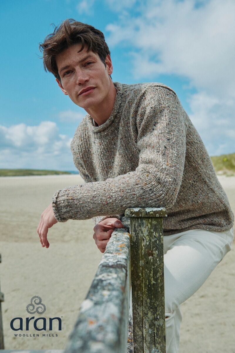 100% Donegal Wool Roll Neck Sweater Beige | The Sweater Shop
